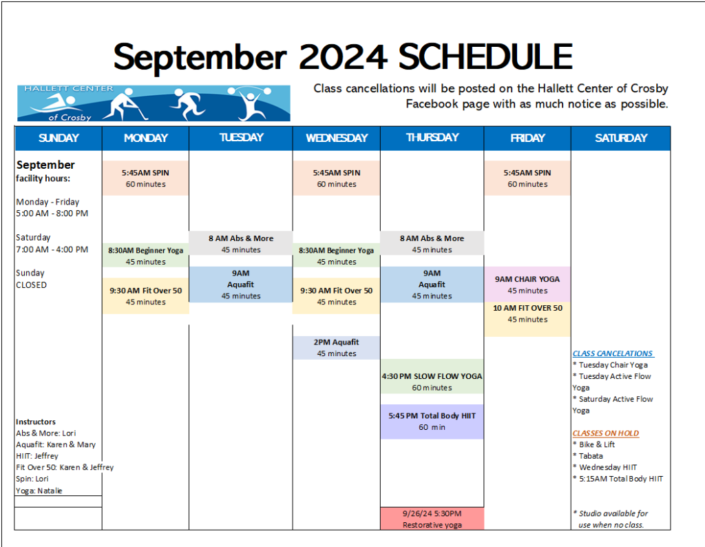 september schedule 2024 - Hallett Center of Crosby